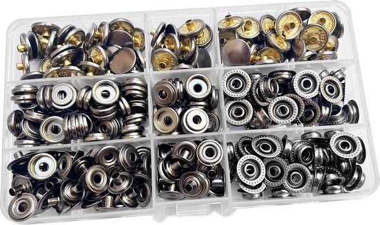 Drukknopen diameter 15 mm, set van 80 stuks, zwart, messing ...