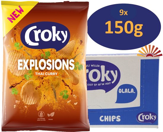Croky Explosions Thai curry Ribble chips Box 9 x 150 grams - grote ...