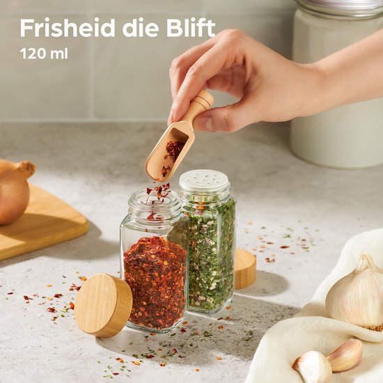 Kruidenpotjes met Bamboe Deksel - Set van 12 - Met Strooi-inzetstuk ...