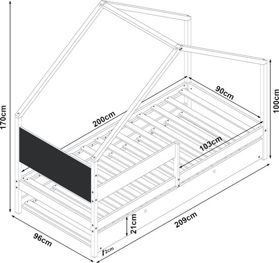 en.casa Kinderbed huisbed met onderschuifbed - Naturel en zwart ...
