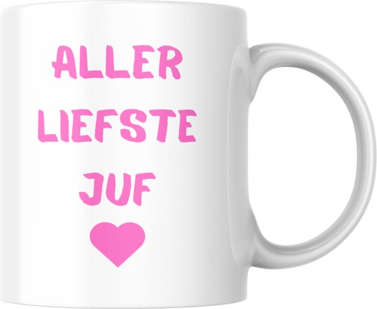 Koffiemok - Aller Liefste Juf - Cadeau voor haar - Beker met Print - Wit | bol