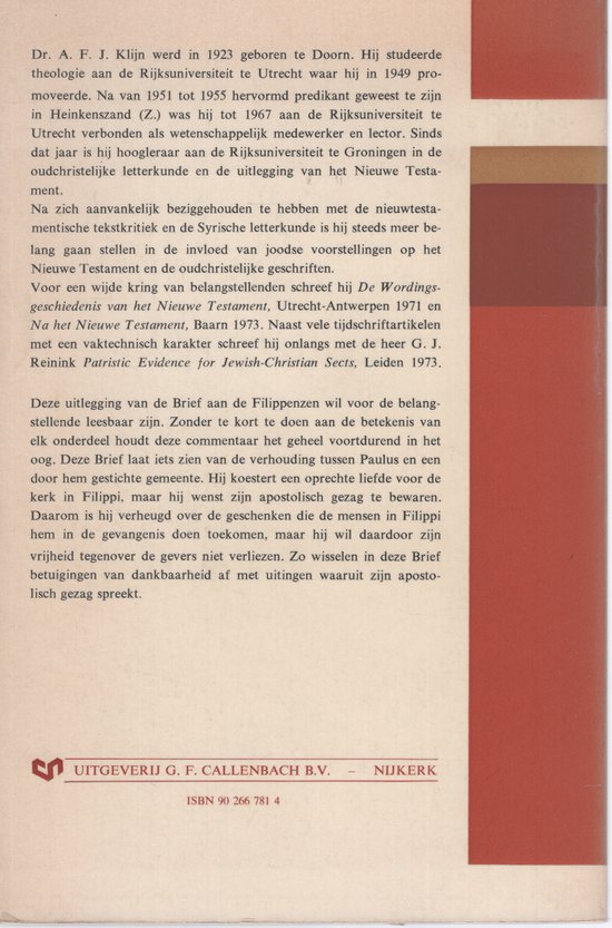 De brief van Paulus aan de Filippenzen, Dr. A.F.J. Klijn ...