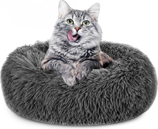 Kattenmand Fluffy 60 cm Lichtgrijs - Kattenmand Rond - Kattenkussen ...