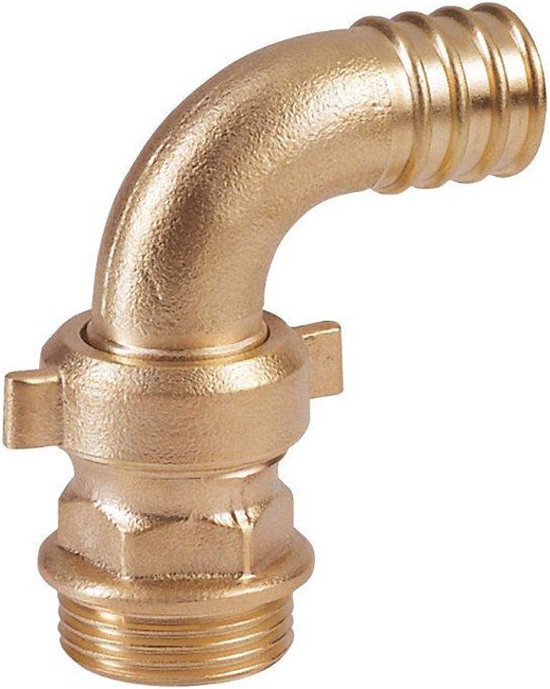 Messing 3-delige slangkoppeling met bocht 90°, buitendraad x slangtule ...