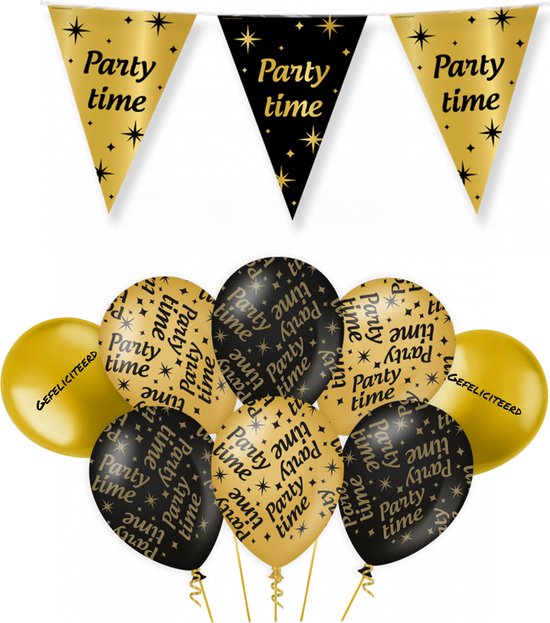 Party Time Feest Verjaardag Versiering Ballonnen Slingers Gefeliciteerd ...