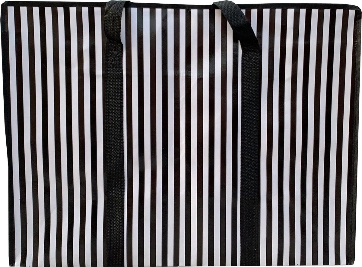 Big Shoppers met rits (10 stuks) - 60 x 45 cm - Strepen - Zwart -Set ...