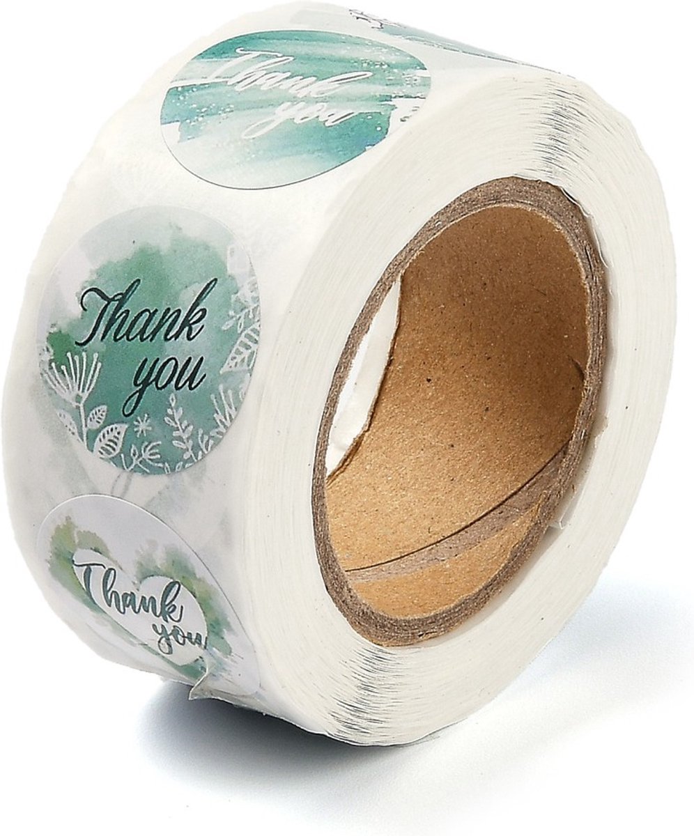Sluitstickers - Sluitzegels - Thank You (blauwgroen) - 500 stuks - 25mm - Bedankt... | bol.com