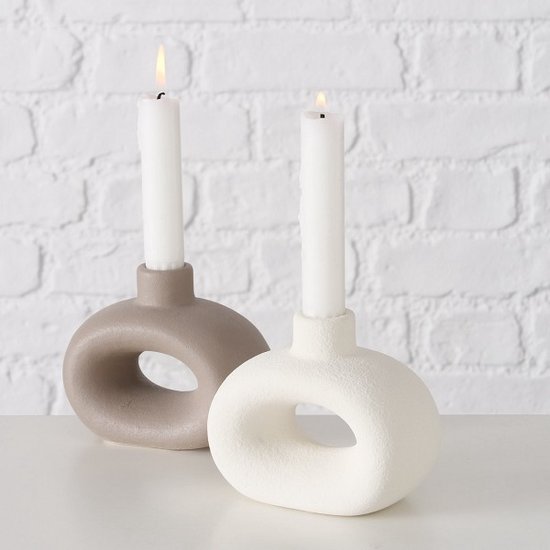 Boltze Home - Kandelaar Rody - Set van 2 - Keramiek - Wit / Bruin - 10 ...