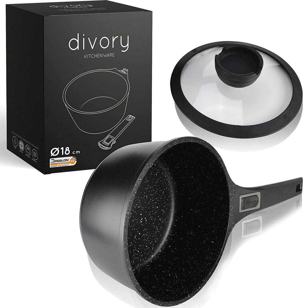 DIVORY braadpan 18cm - steelpan 2L met deksel - steelpan klein ...