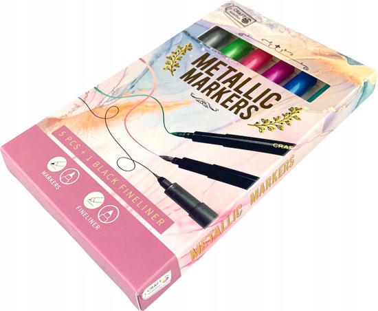METALLIC PEN SET OF 5 COLOR + FINE PEN | bol