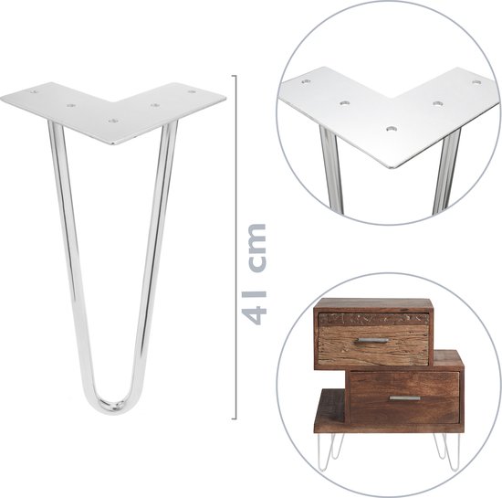 PrimeMatik - Tafel- en meubelpoten Verchroomde poten 2 stangen 41 cm 4 ...