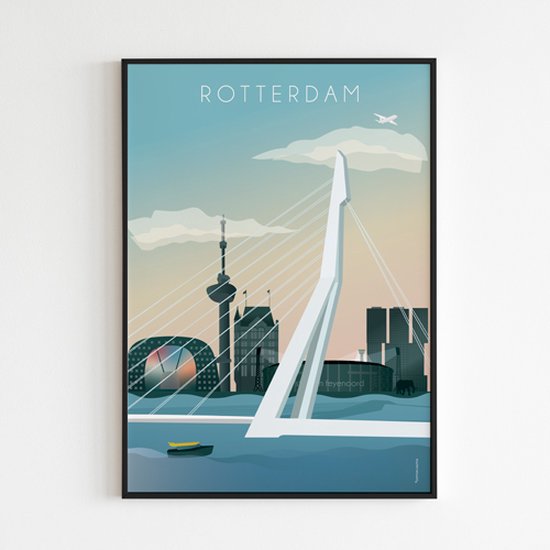 Skyline Poster Rotterdam Gekleurd in Zwarte Lijst | bol.com