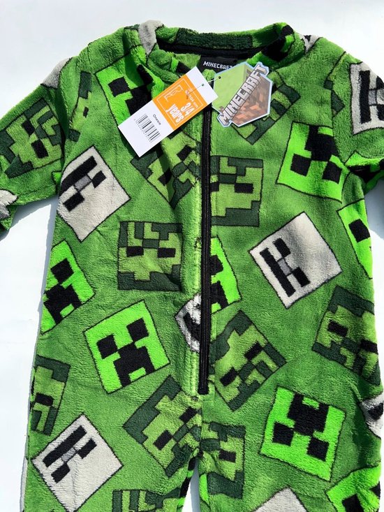 Minecraft Onesie - Jumpsuit Pyjama - Groen / Zwart - Maat 134/140 - 9 ...