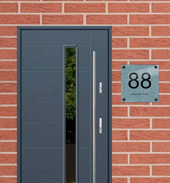 Naambordje voordeur plexiglas 25x25x0,5 cm met mat zwart afstanhouder ...