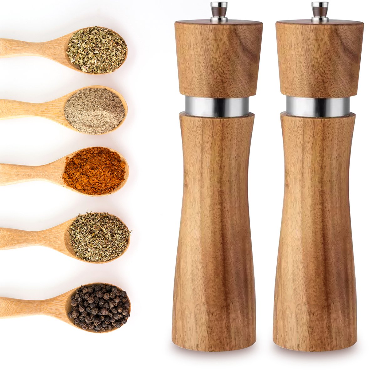 MM Brands Peper en Zoutmolen Set - Pepermolen & Zoutstel - Acaciahout ...