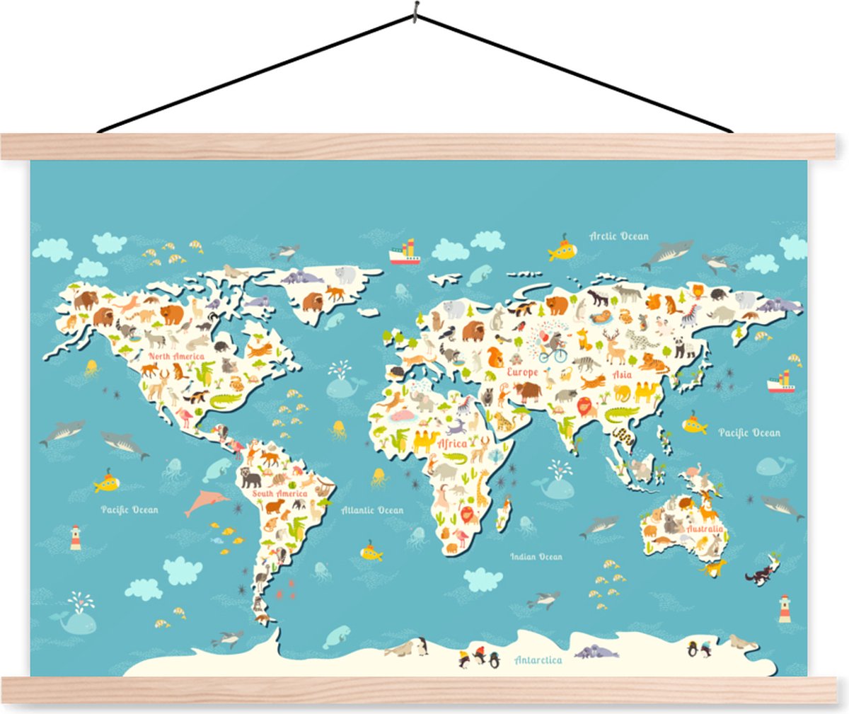 Kinderkamer decoratie - Schoolplaat kids - Wereldkaart - 150x100 cm ...