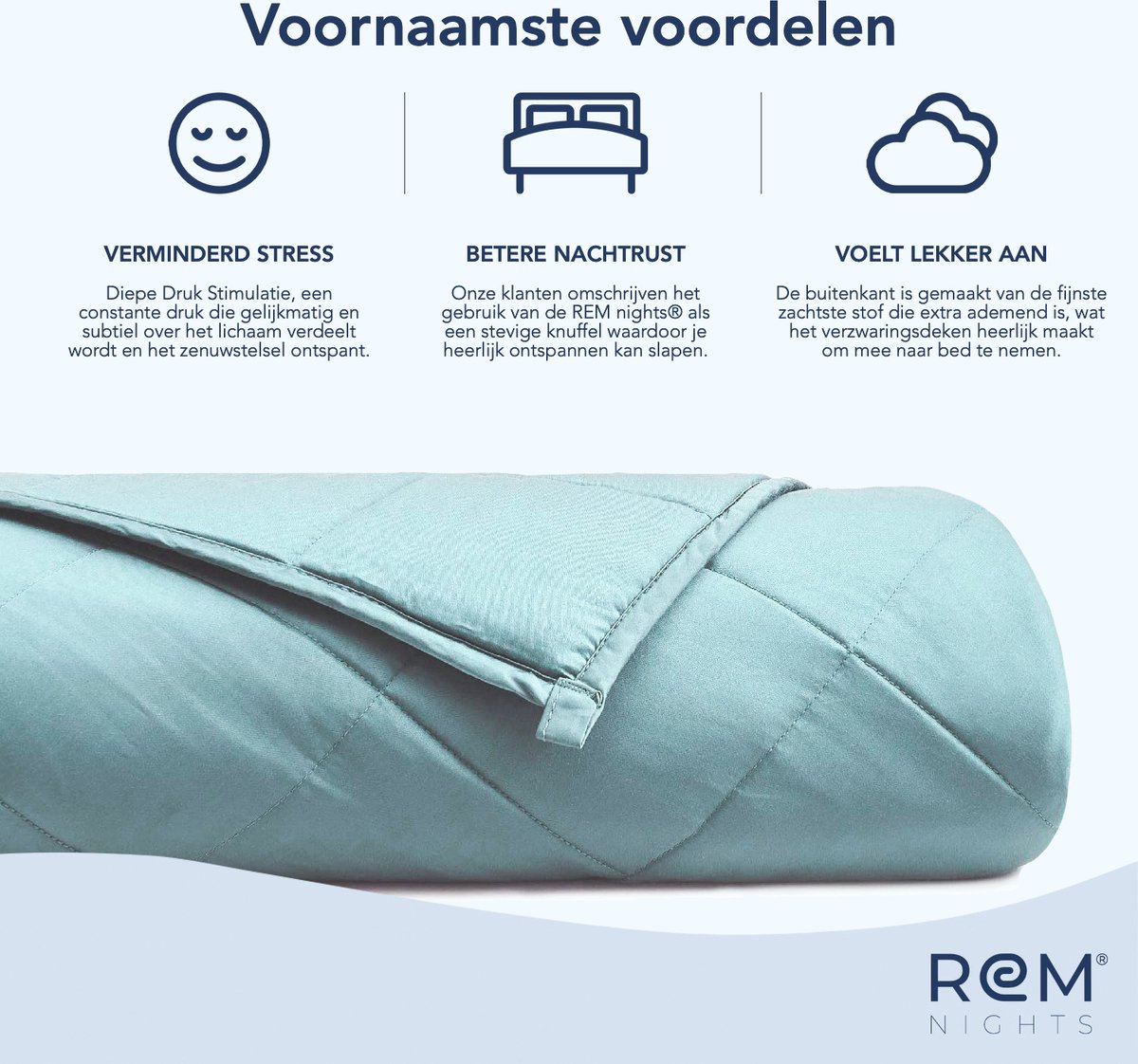 Verzwaringsdeken 3 kg Bamboe blauw - Luxe kwaliteit - 150 x 200 cm ...