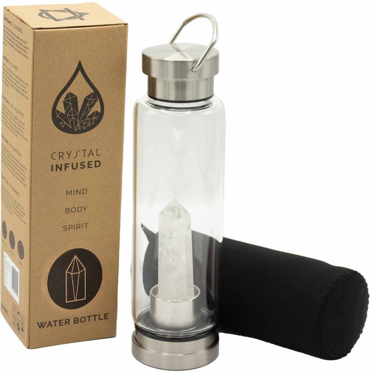Waterfles Met Bergkristal Edelsteen Obelisk - 500ml - Drinkfles Met ...