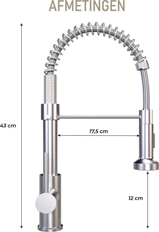 Noswo Keukenkraan met Uittrekbare Uitloop - Keukenmengkraan - Flexibele Slang - Chrome | bol.com