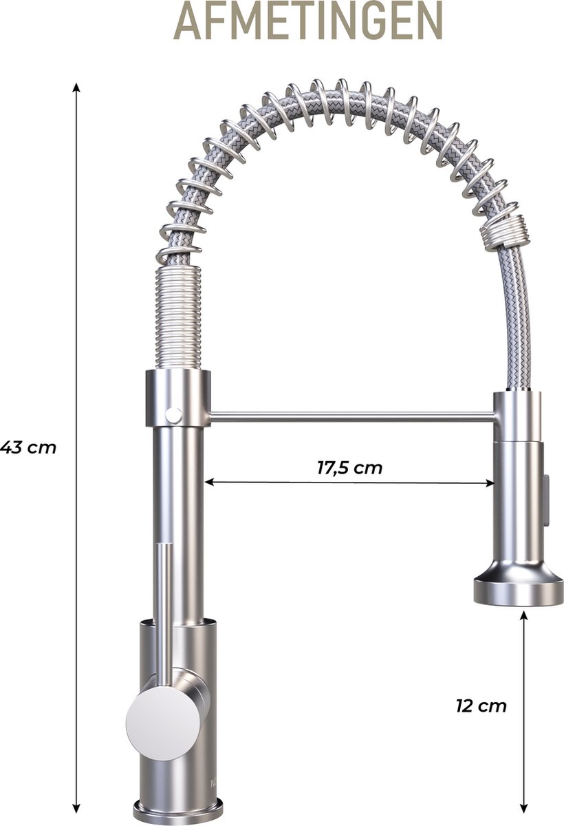 Noswo Keukenkraan met Uittrekbare Uitloop - Keukenmengkraan - Flexibele Slang - Chrome | bol.com
