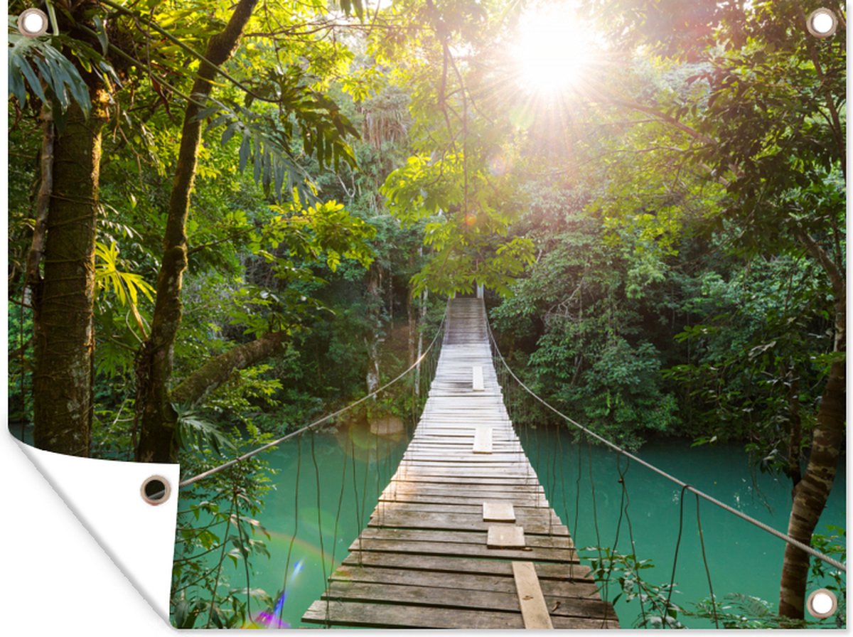 Tuin decoratie Jungle - Water - Brug - Natuur - Planten - 40x30 cm ...