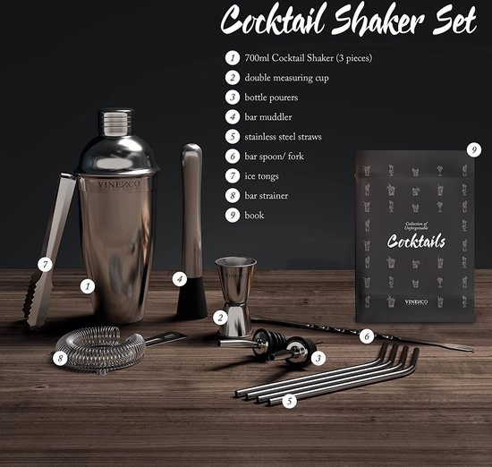 Cocktailshaker Set + Recepten Book - 13 Delig RVS Staal Premium ...