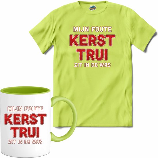 Mijn foute kerst trui zit in de was - T-Shirt met mok - Heren - Appel ...