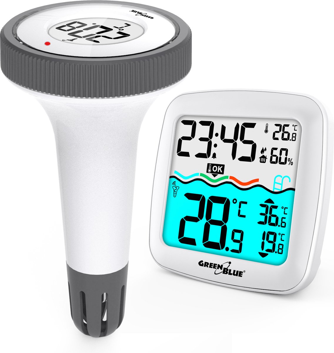 GreenBlue - Weerstation - Temperatuurstation met Zwembadthermometer ...
