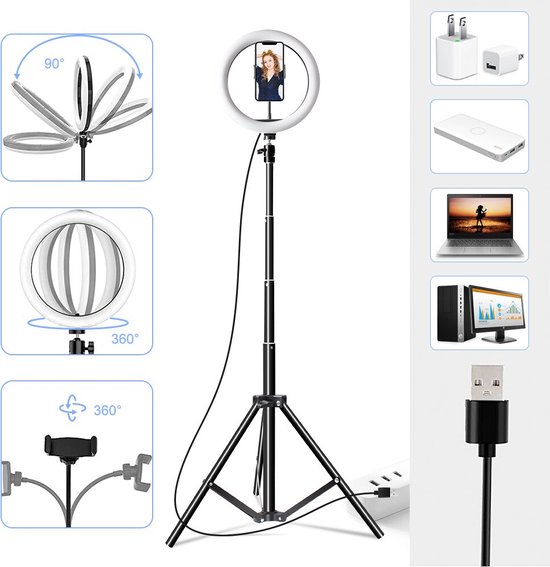 Glowerd ringlamp met statief voor telefoon - 16 kleuren - ringlamp 26 ...