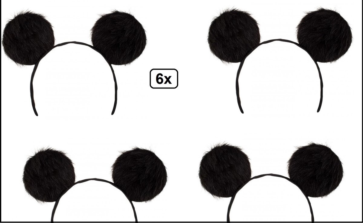 6x Diadeem grote pluche oren zwart - Carnaval Hoofddeksel thema feest ...