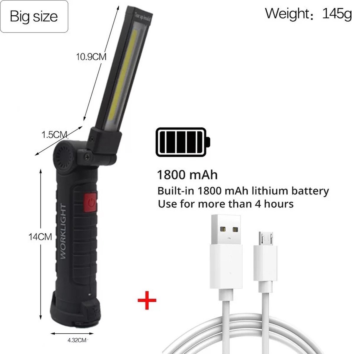 TLVX LED Werklamp oplaadbaar Groot - Accu LED Lamp - LED Zaklamp - Magneet LED lamp -... | bol.com