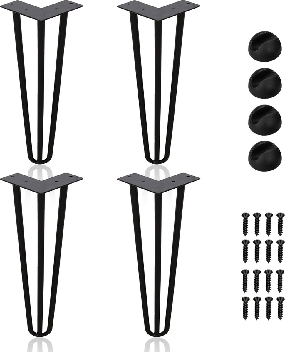 4 x Hairpin poten Tafelpoten staal - Lengte: 20cm - 3 pin - Zwart ...