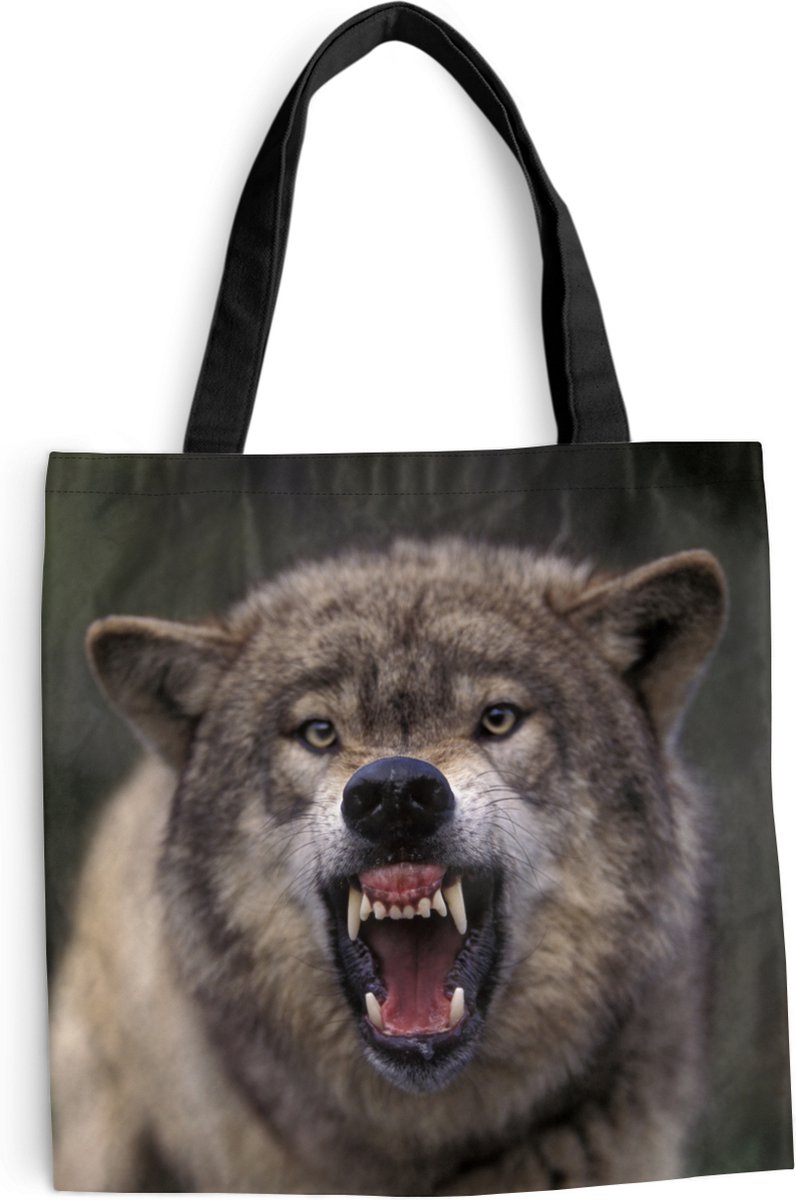 Schoudertas - Strandtas - Shopper Wolf - Bek - Tanden - 45x45 cm ...