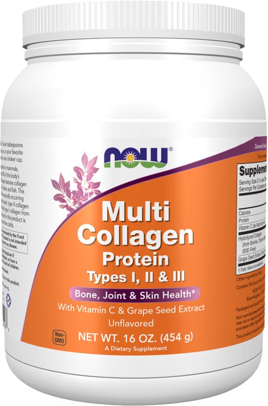 NOW Foods - Multi collageen eiwit type I, II & III poeder (454 gram) | bol
