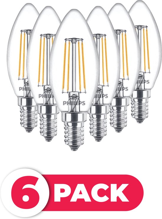 Philips LED Filament E14 - 2W (25W) - Warm Wit Licht - Niet Dimbaar - 6 ...