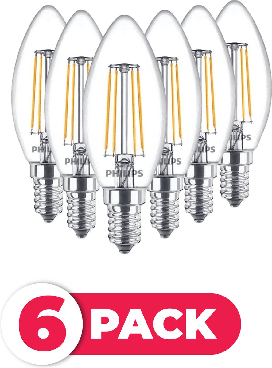 Philips LED Filament E14 - 2W (25W) - Warm Wit Licht - Niet Dimbaar - 6 ...
