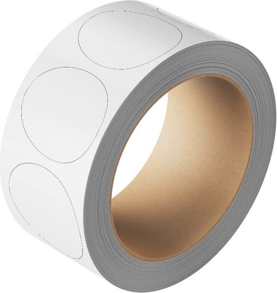 Ronde witte stickers, 25 meter op rol 20 mm - 1150 per rol | bol
