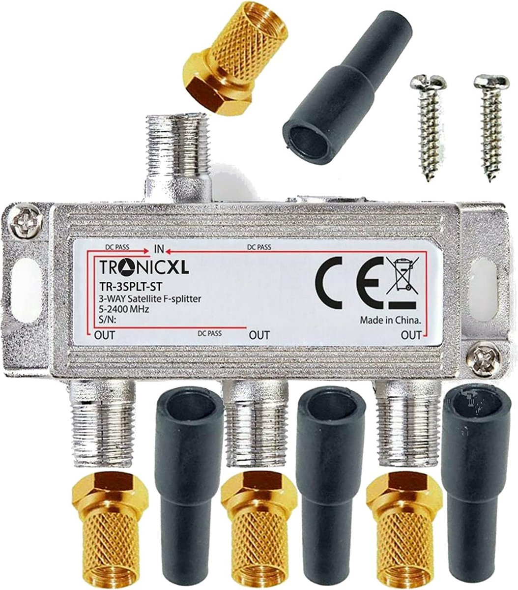 TronicXL 3-voudige weerbestendig antenneverdeler TV + F-stekker adapter ...