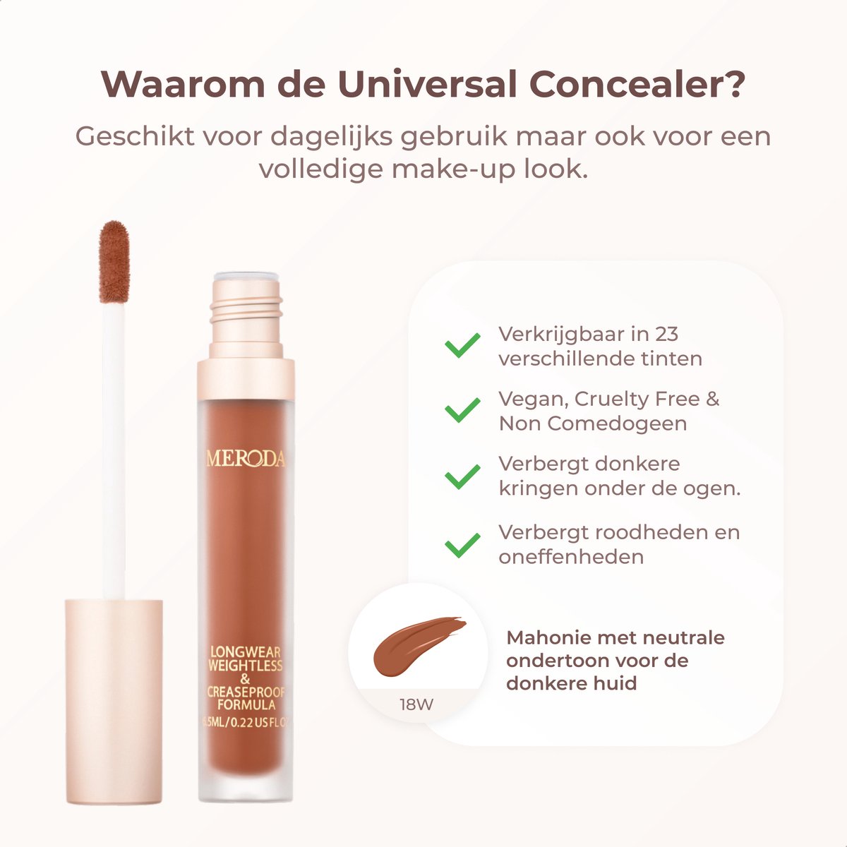 Meroda Universal Concealer - 18W | Mahonie met neutrale ondertoon voor ...