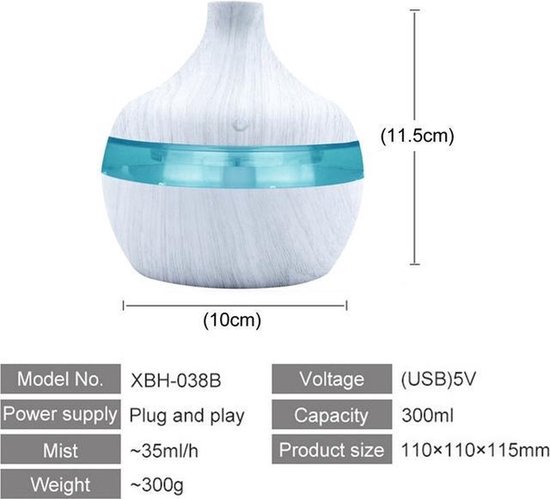 Hoga - Luchtbevochtiger - Humidifier 300ML – Vernevelaar ...