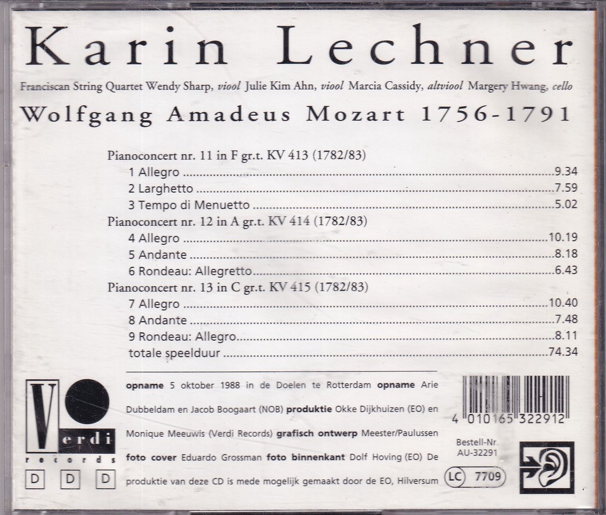 Pianoconcerten - Wolfgang Amadeus Mozart - Karin Lechner, Franciscan ...