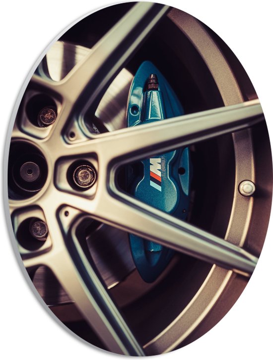 WallClassics - PVC Schuimplaat Ovaal - Blauwe Remklauwen in Autowiel ...