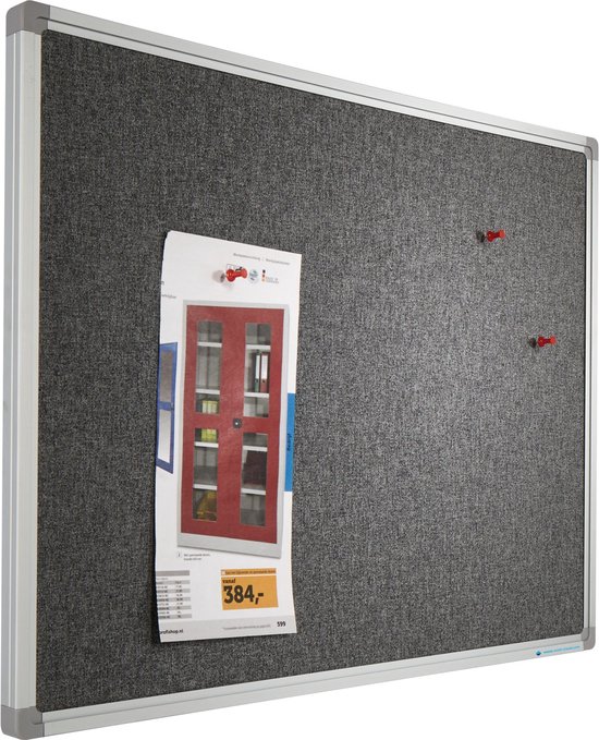 Prikbord Camira stof PRO - Aluminium frame - Eenvoudige montage - Punaises -... | bol