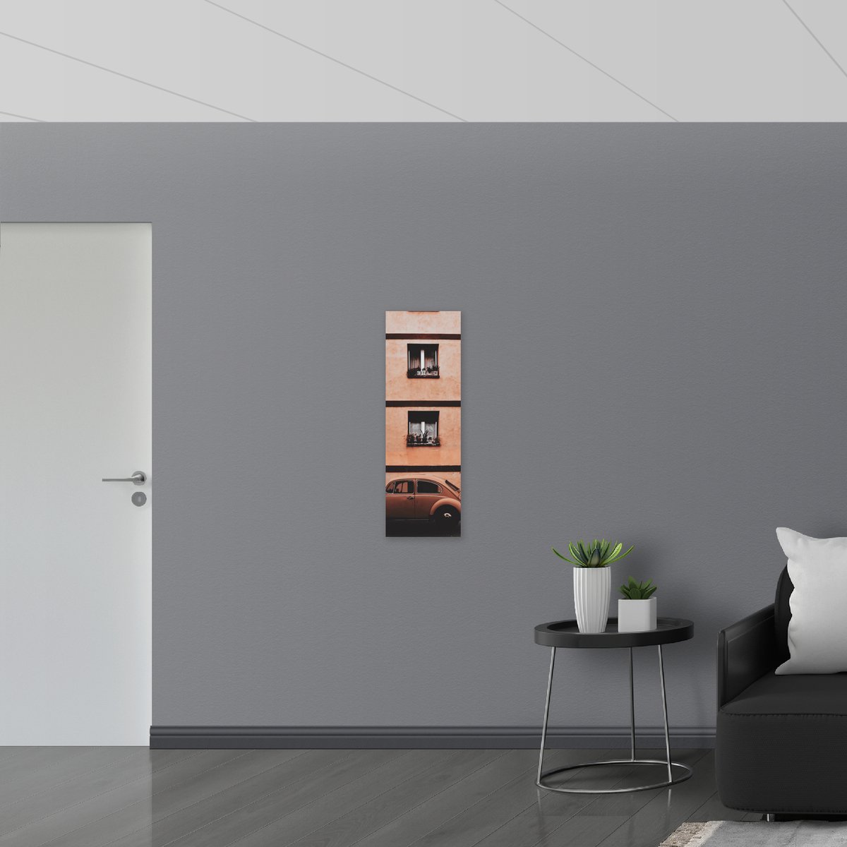 WallClassics - Hout - Oude Kever Auto bij Gebouw - 30x90 cm - 12 mm dik ...
