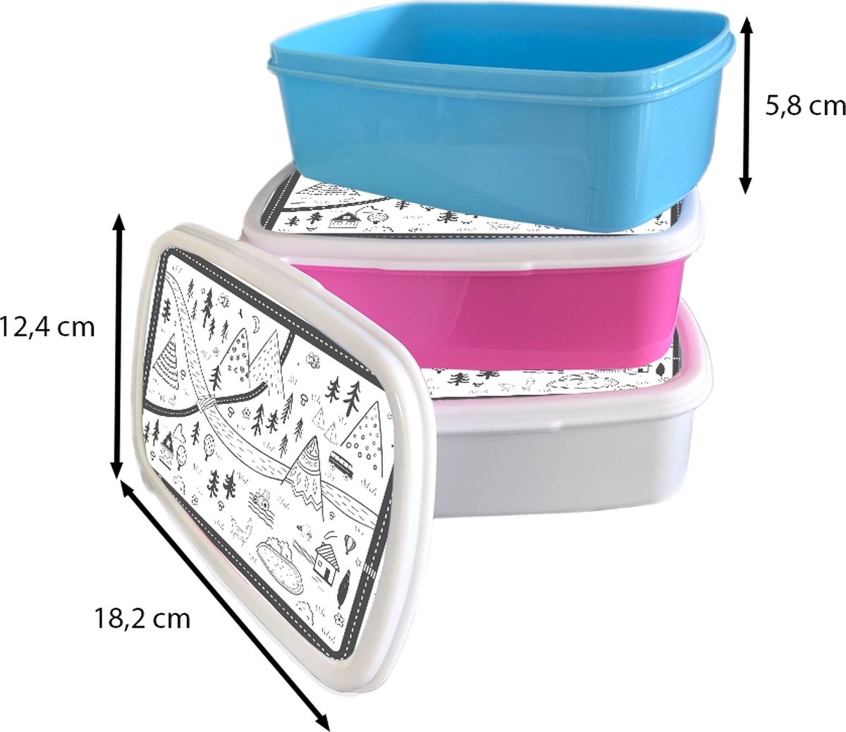 Broodtrommel Roze - Lunchbox - Brooddoos - Tekening - Bergen - Kinderen ...