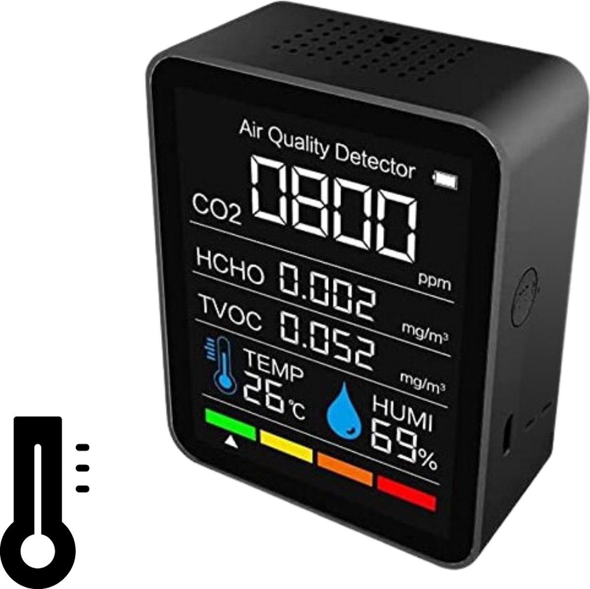 Currero Luchtkwaliteitsmeter - CO2 Meter - CO2 Melder - Hygrometer Voor ...
