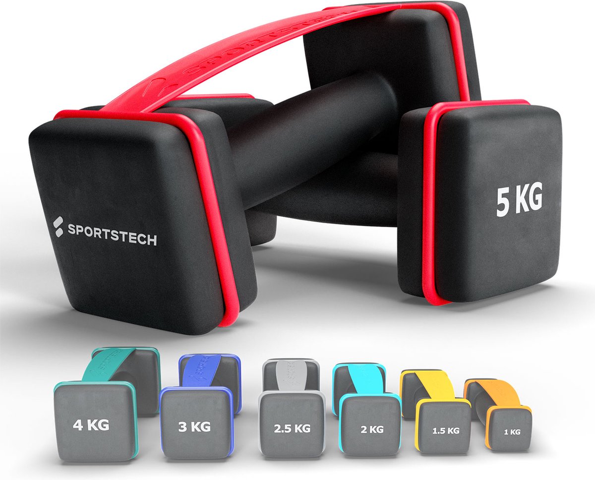 Sportstech dumbbells met band | dumbbell set van 2 gewichten: 2 x 5 kg ...
