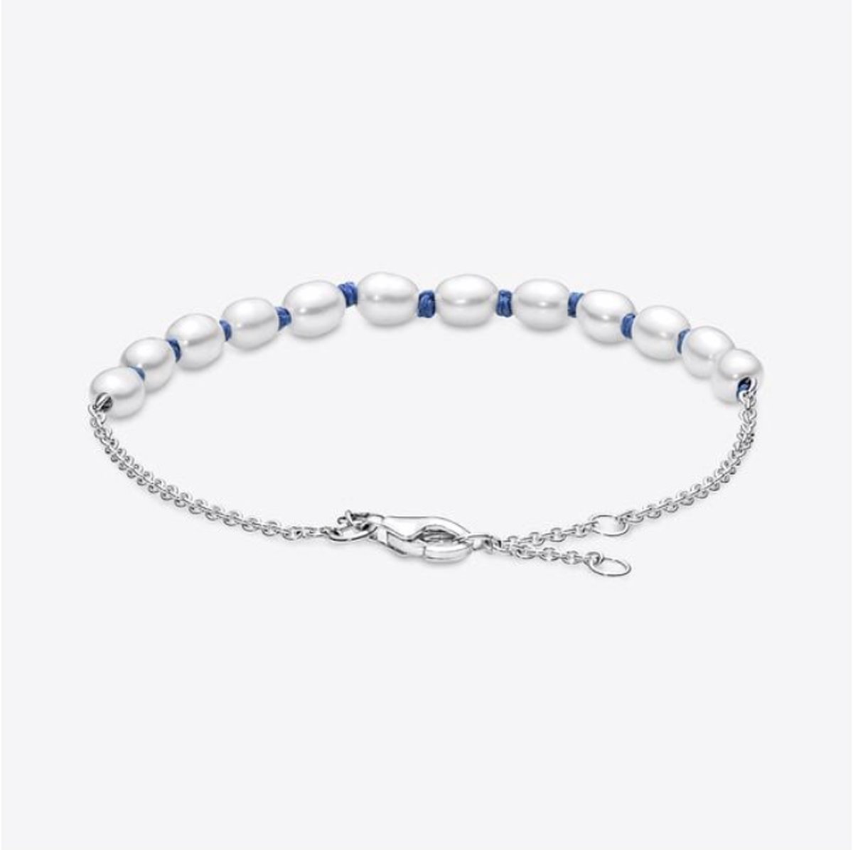 Pandora - Treated Freshwater Cultured Pearl Blue Cord Chain Bracelet ...