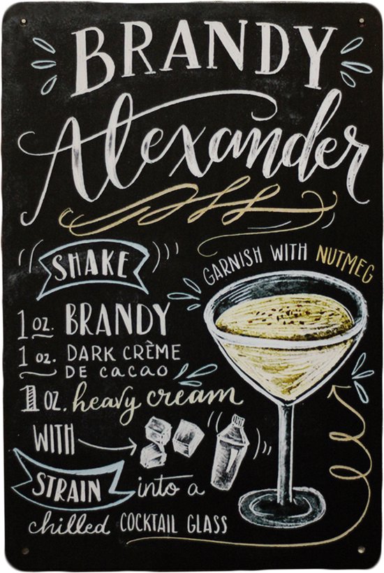 Wandbord - Brandy alexander - Metalen wandbord - Mancave decoratie ...