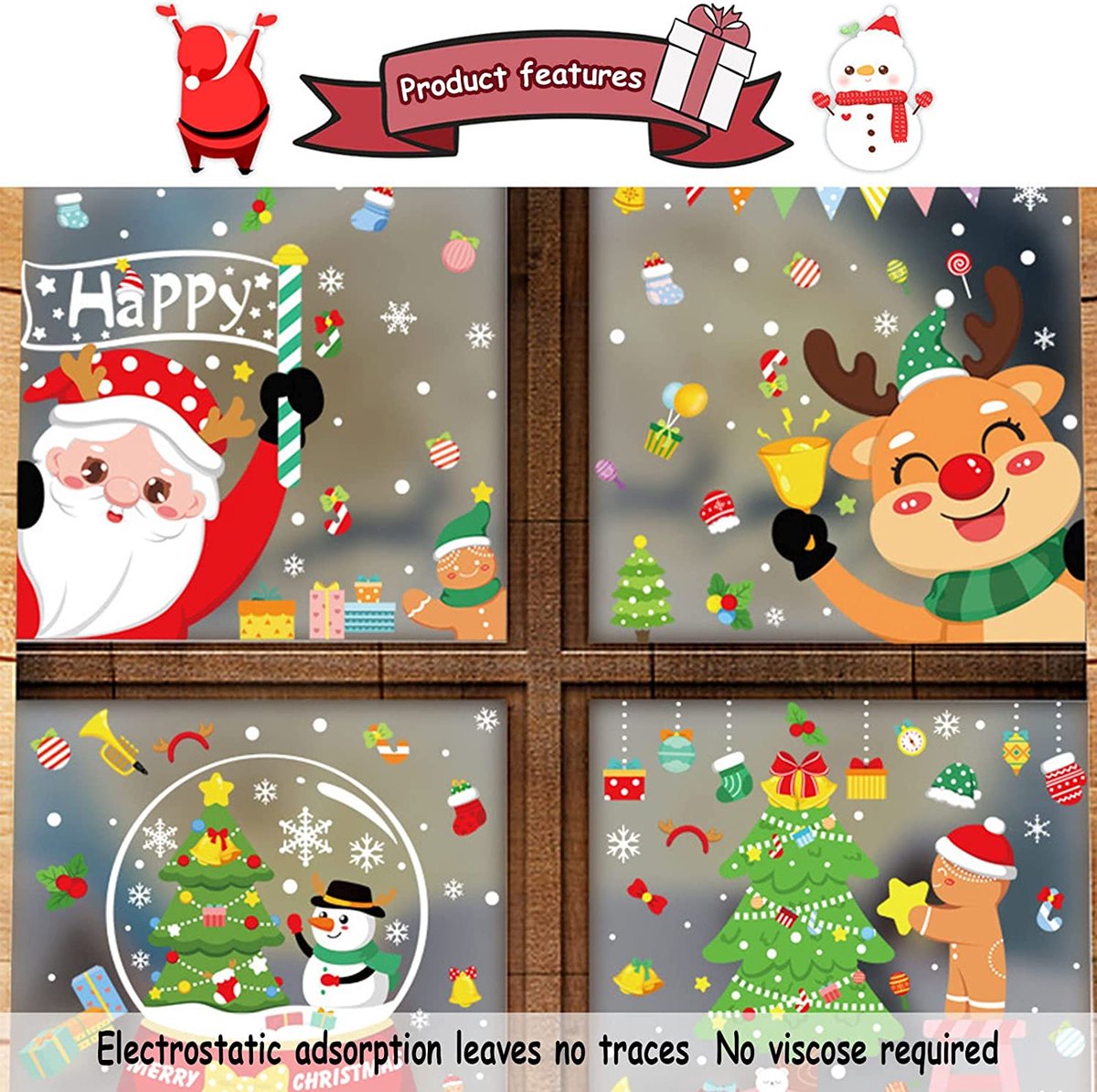 Kerst Raamstickers, Kerst Venster Stickers Kerstmis Raamstickers Glas ...